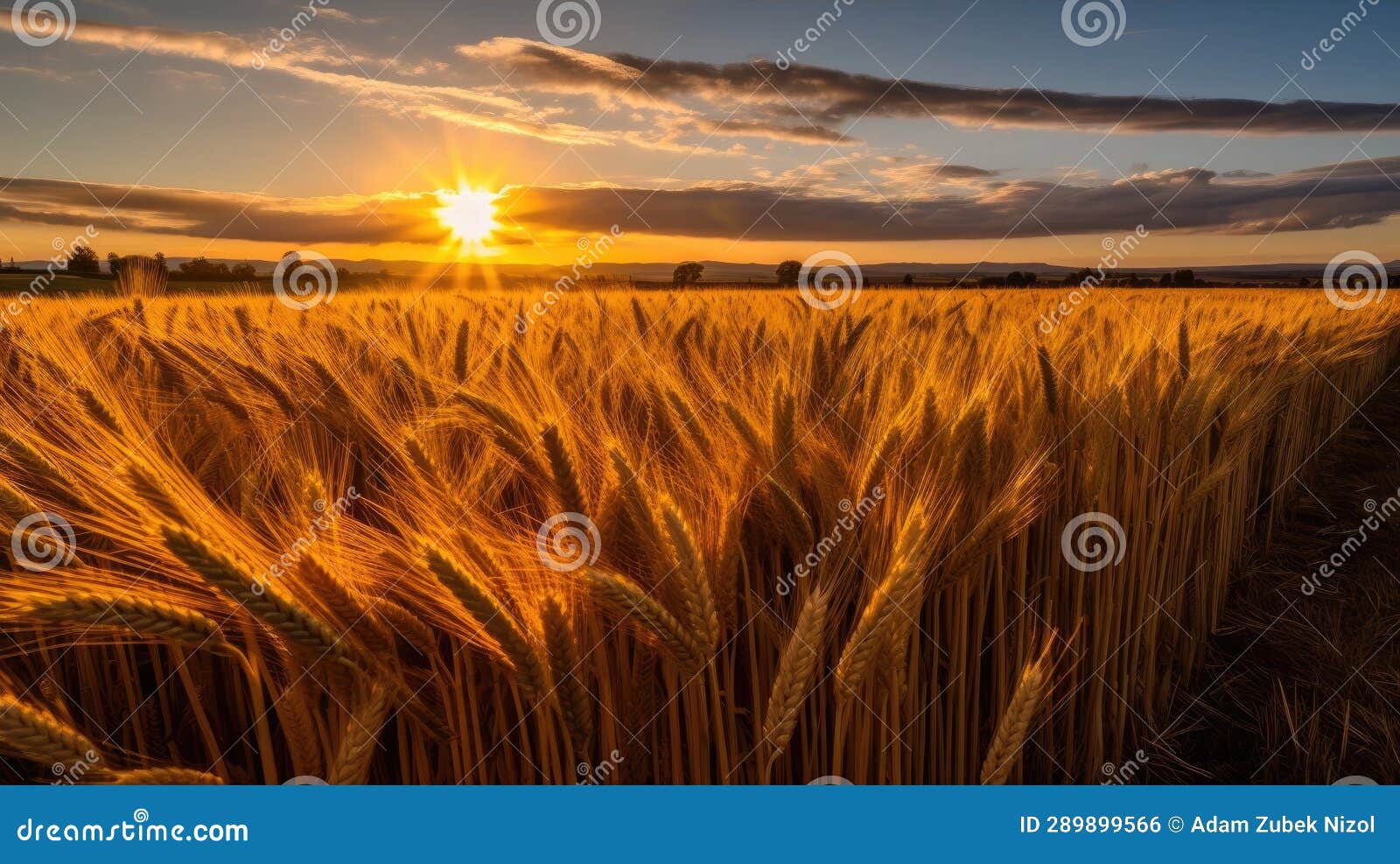 A Field of Wheat with the Sun Setting Behind it Stock Illustration ...