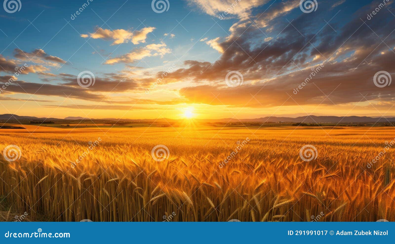 A Field of Wheat with the Sun Setting Behind it Stock Illustration ...