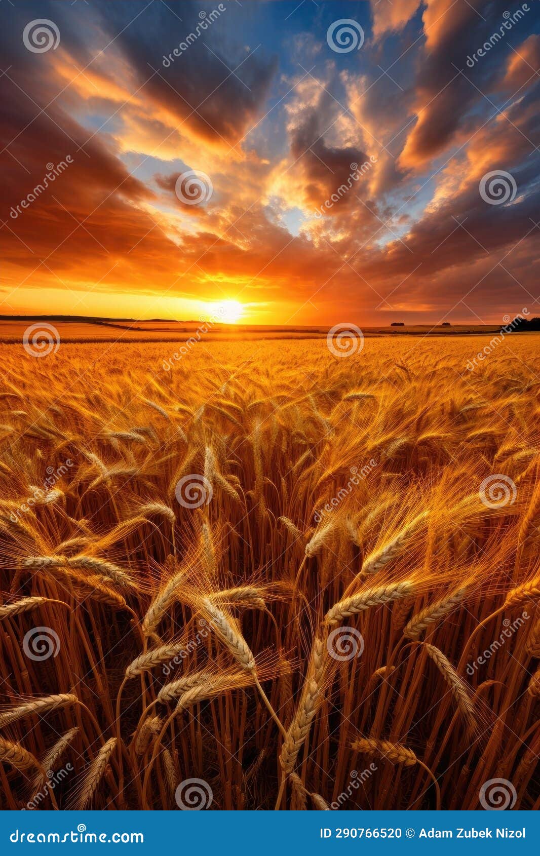 A Field of Wheat with a Sunset in the Background Stock Illustration ...
