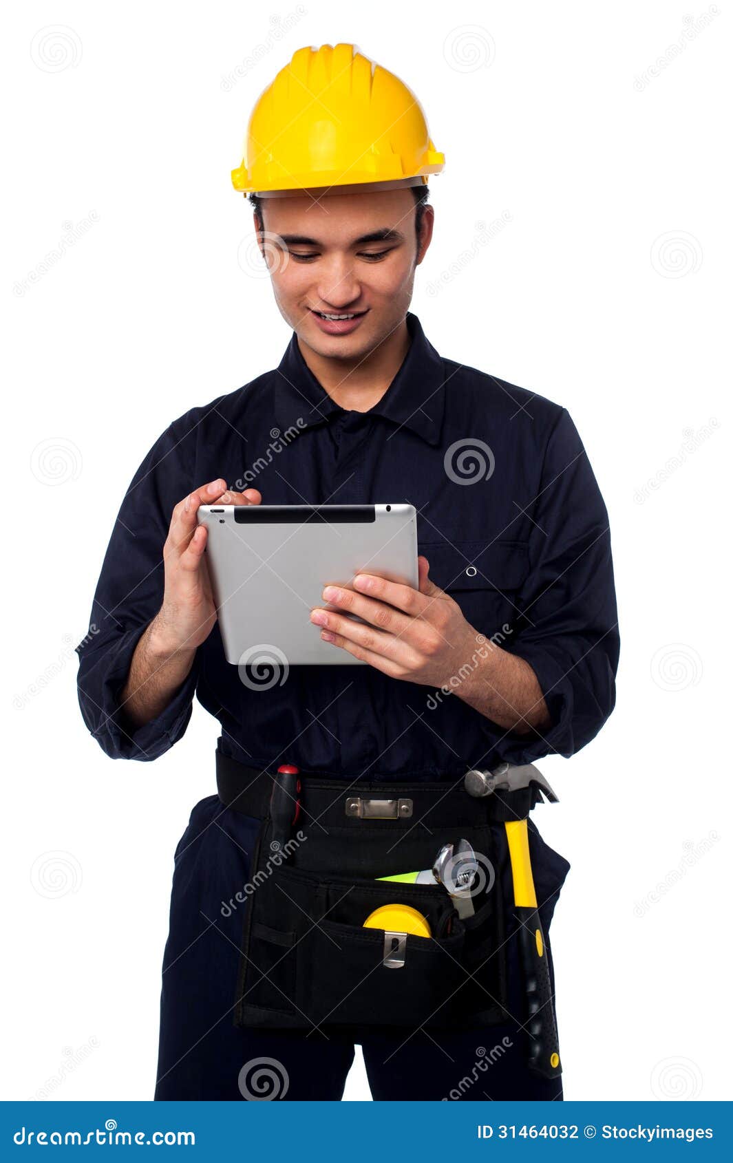 Field Worker Accessing Touch Pad Stock Photo - Image of employee, mixed ...