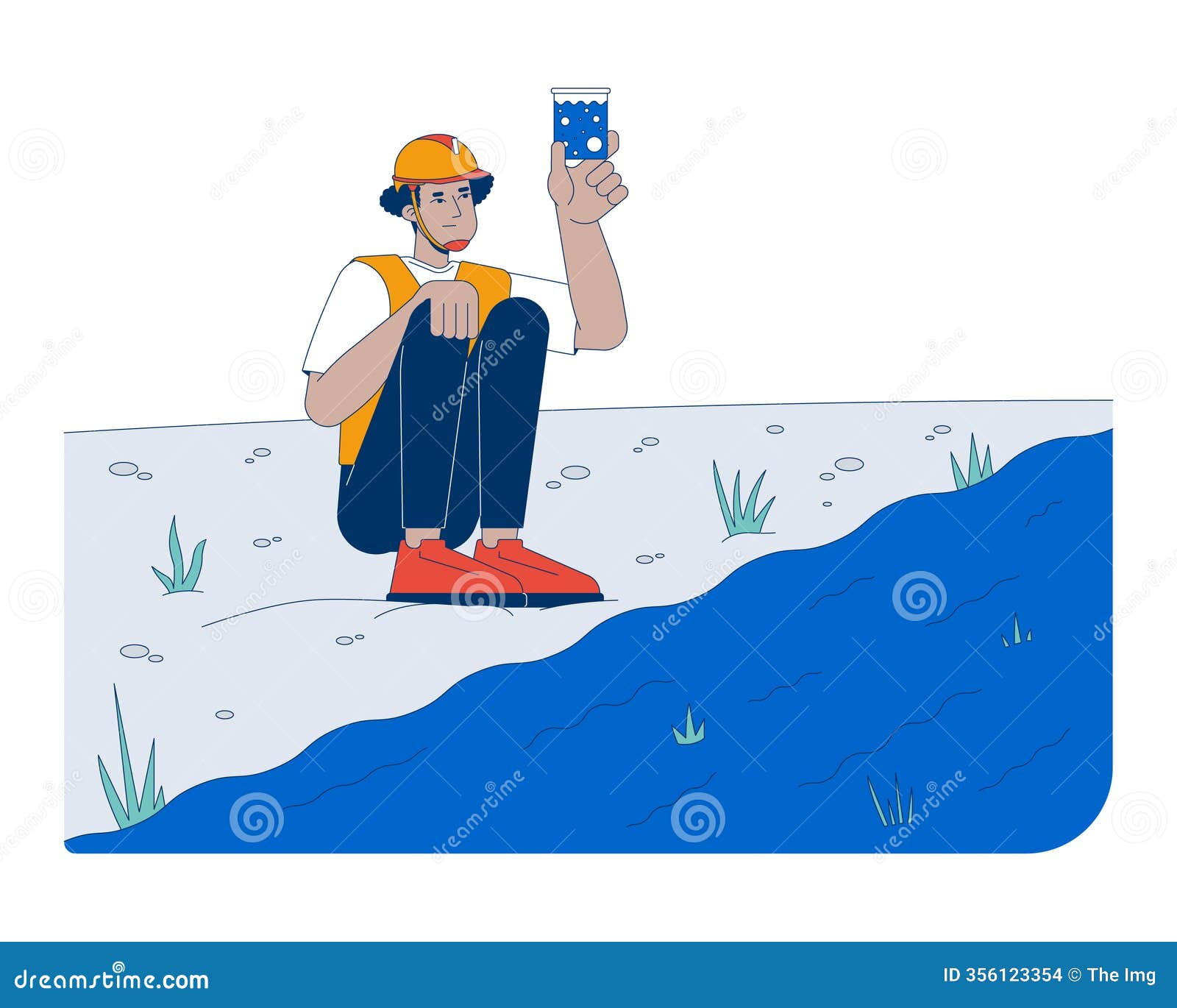 Field Worker Testing River Water Quality Cartoon Flat Illustration ...