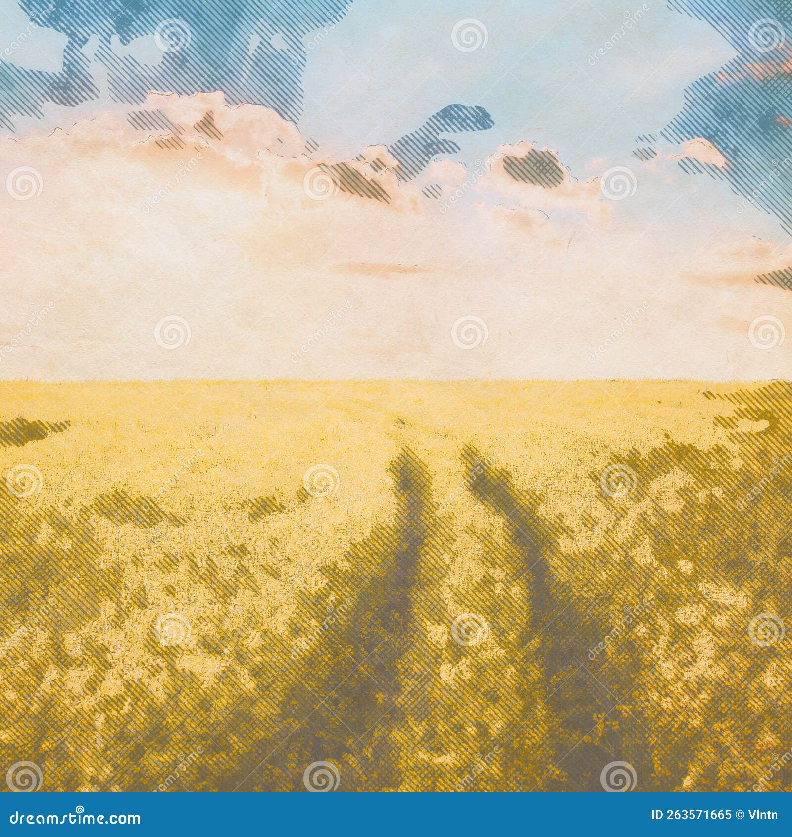 In the Fields, Old Retro Background Stock Image - Image of colorful ...