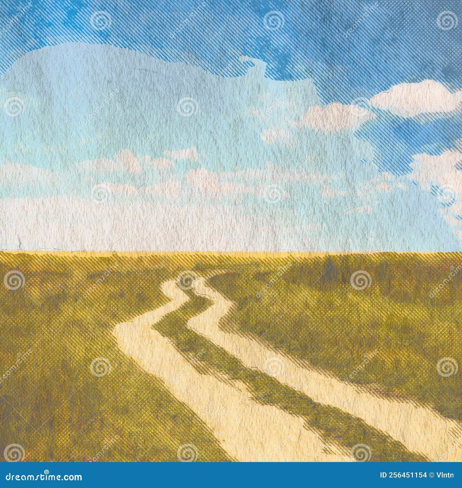 In the Fields, Old Retro Background Stock Photo - Image of artwork ...