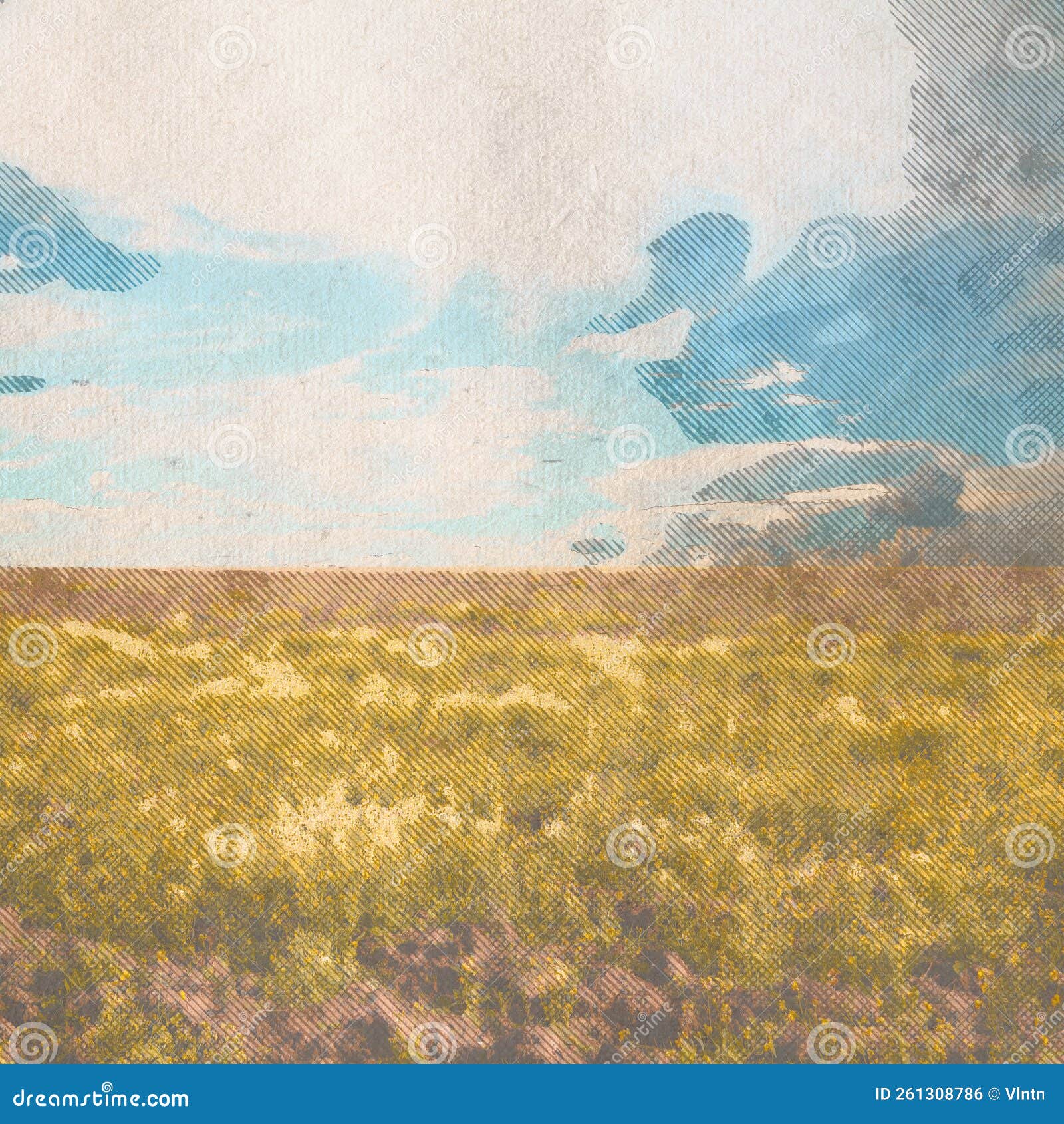 In the Fields, Old Retro Background Stock Photo - Image of drawing ...