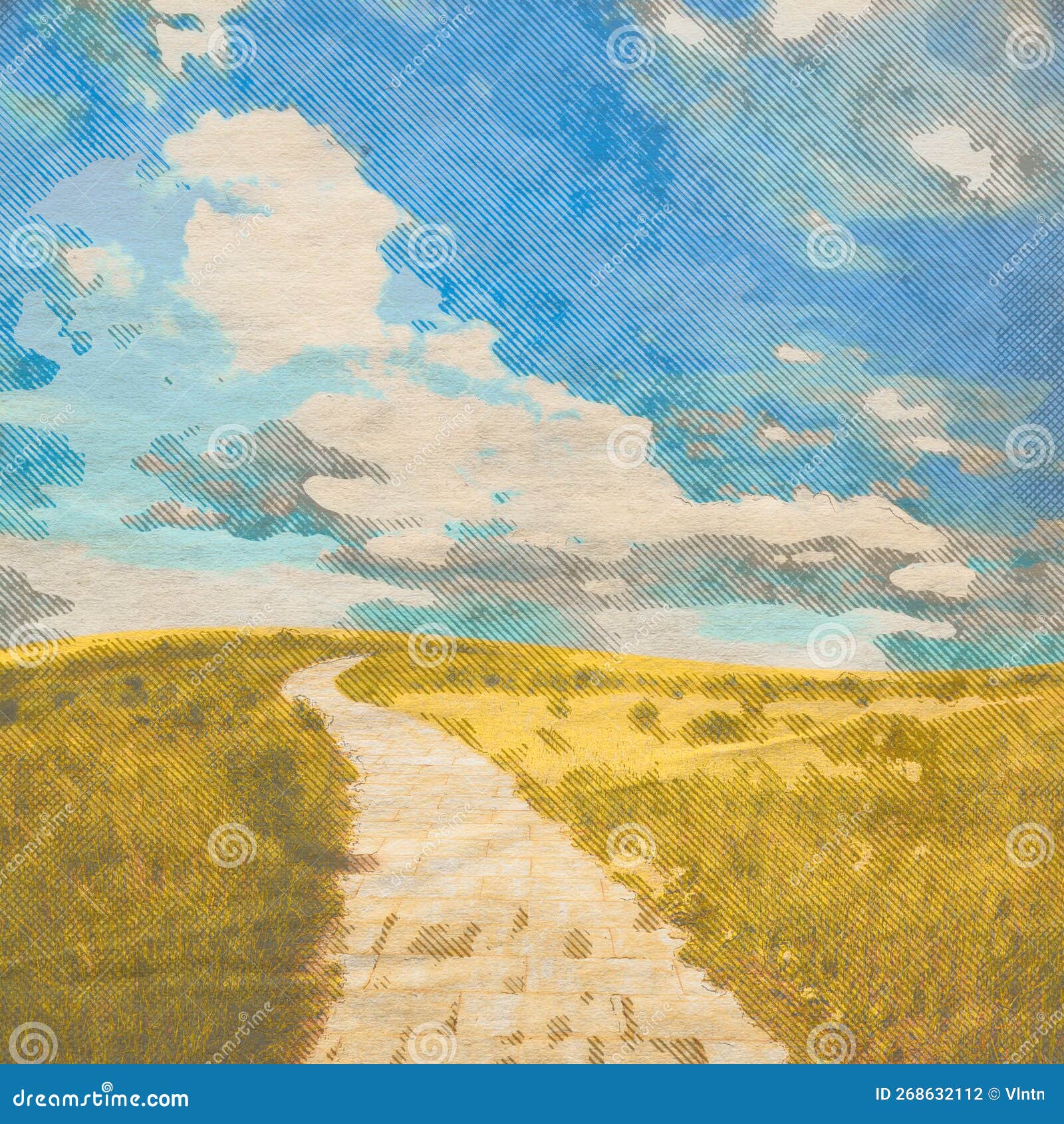 In the Fields, Old Retro Background Stock Illustration - Illustration ...