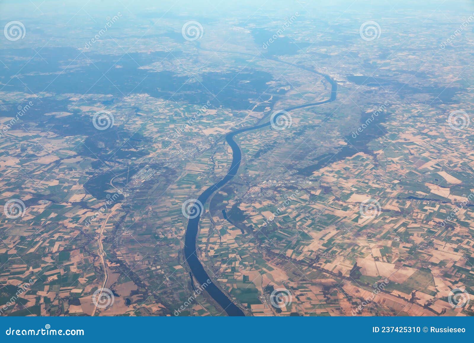 Fields and River View from Above Stock Photo - Image of green ...