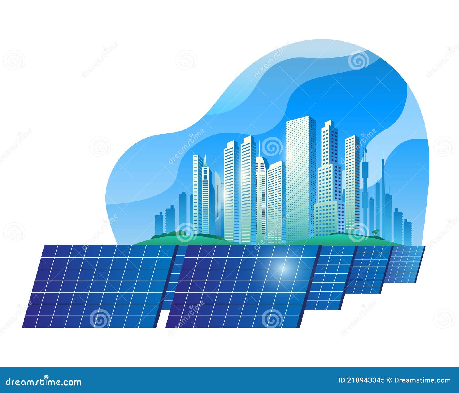 Fields of Solar Panels on the Background of a Modern City. Stock Vector ...