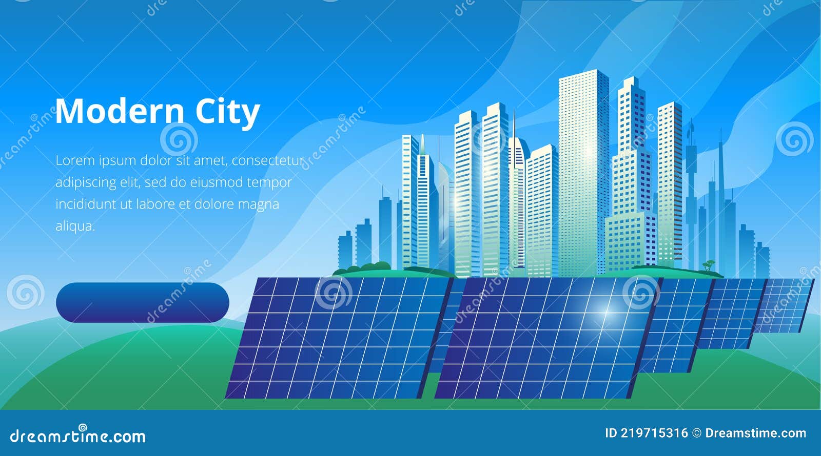 Fields of Solar Panels on the Background of a Modern City. Stock Vector ...