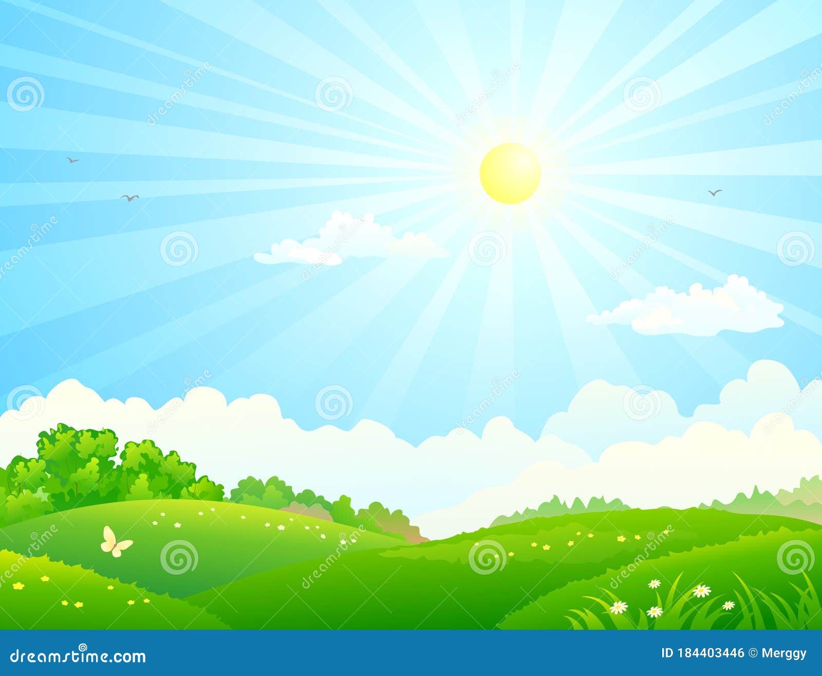 Fields and sun stock vector. Illustration of scene, scenery - 184403446