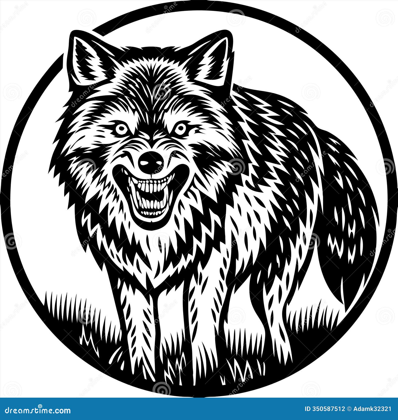 Fierce Aggressive Wolf Vector Art Emblem with Snarling Expression in ...
