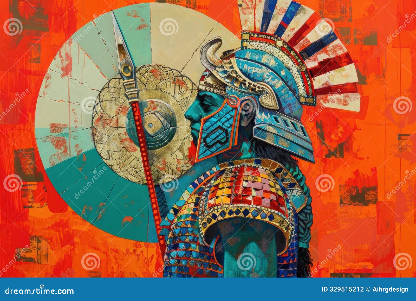 Assyrian Warrior Standing Valiantly with Shield Against Vibrant ...