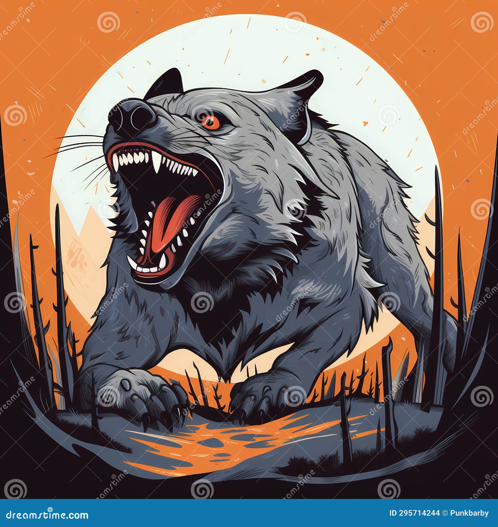 Full-body Picture of a Ferocious Wolf with Open Jaws. Stock ...