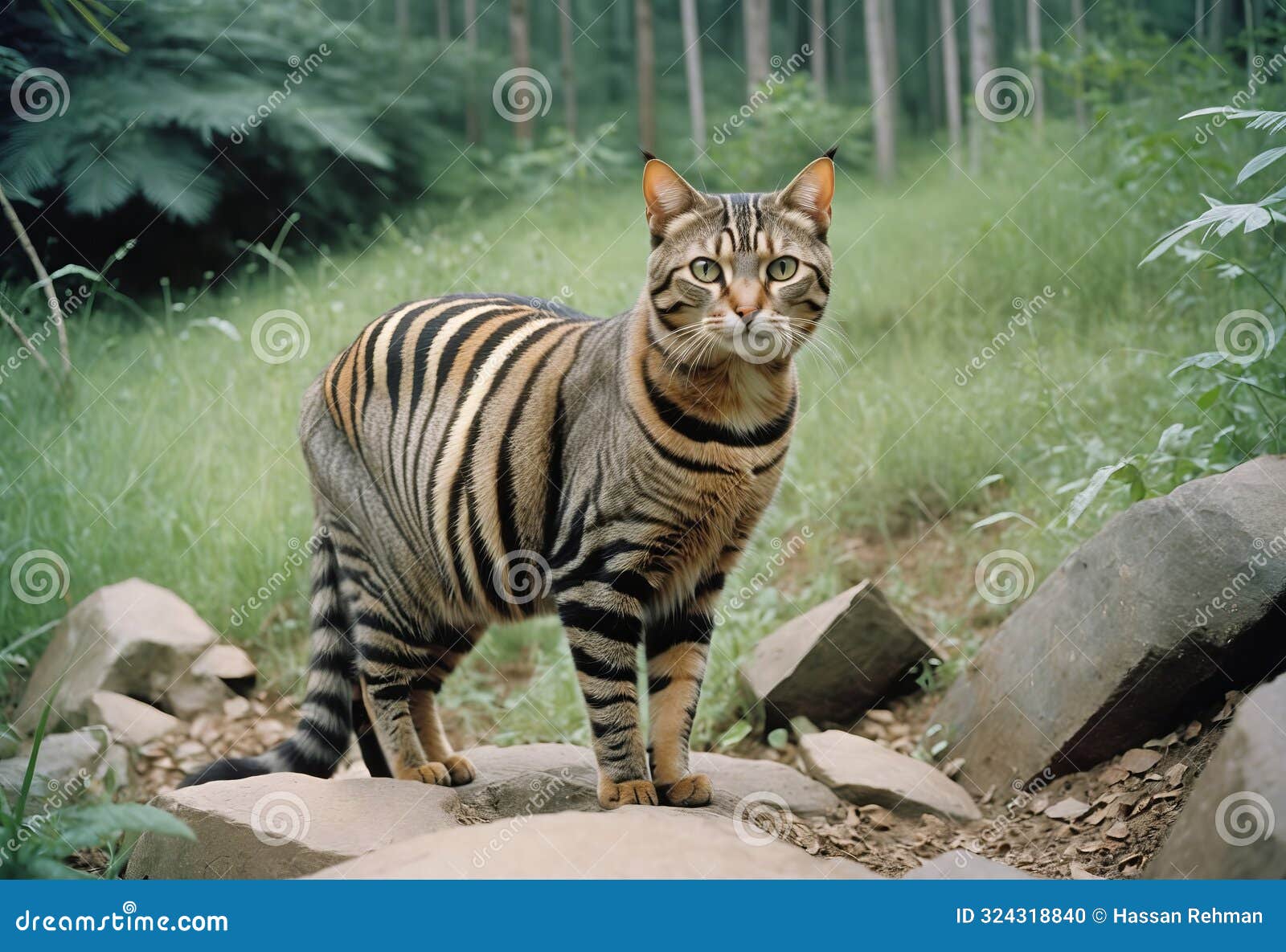 The Fierce Beauty of a Striped Cat in the Wilderness Stock Illustration ...
