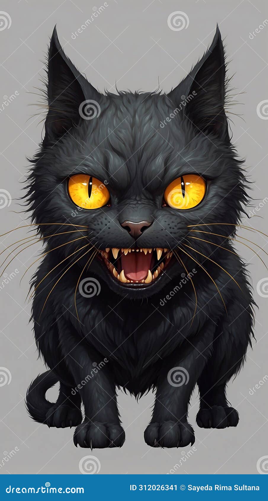 Fierce Black Cat with Glowing Yellow Eyes Snarling. Generative AI Stock ...