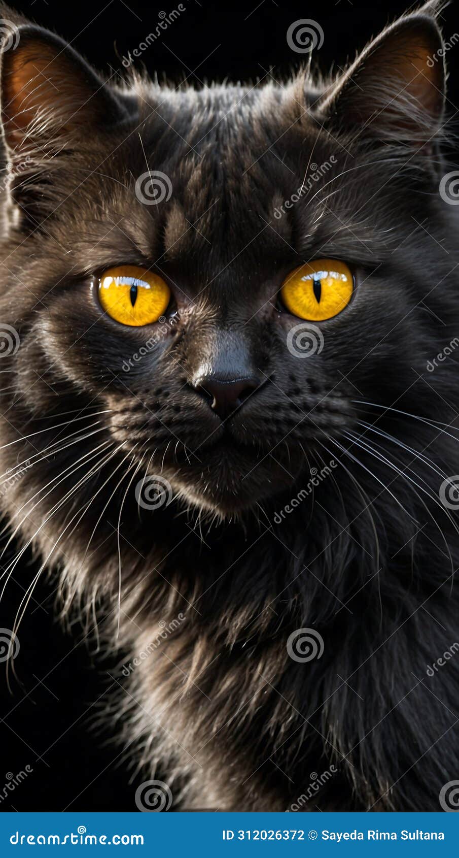 Fierce Black Cat with Glowing Yellow Eyes Snarling. Generative AI Stock ...