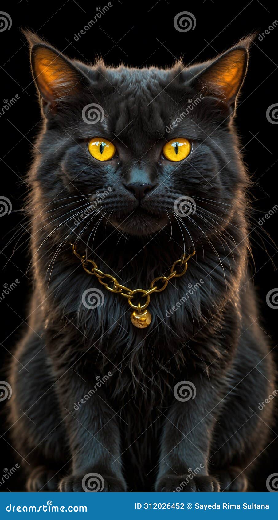 Fierce Black Cat with Glowing Yellow Eyes Snarling. Generative AI Stock ...