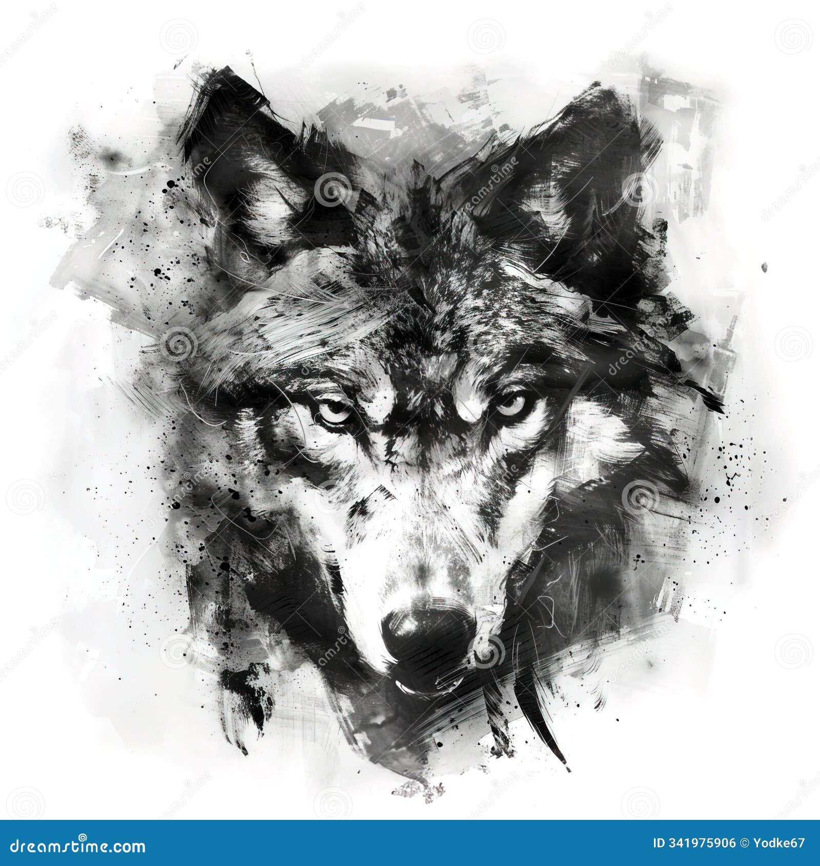 Fierce Black-and-white Illustration Of An Angry Wolf Head, With Sharp ...