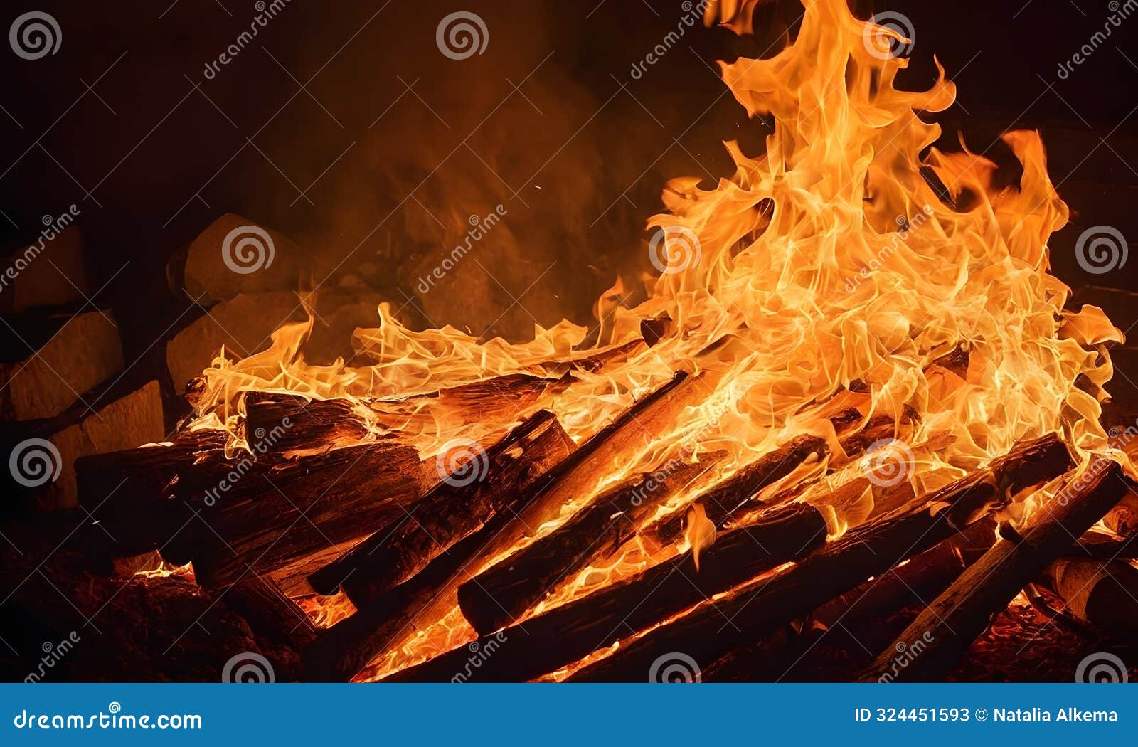 Fierce Burning Logs in a Vibrant Fire. Abstract Background. AI ...