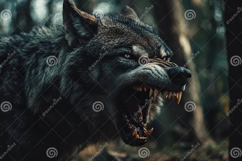 Fierce Grey Wolf Snarling Forest Background - Wildlife Photography ...