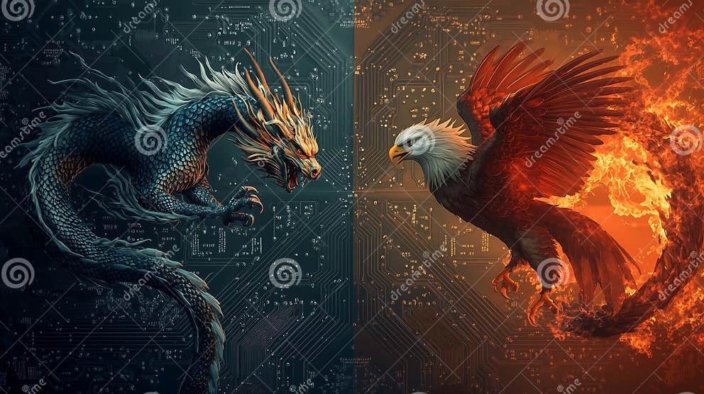 A Fierce Digital Battle between a Dragon and an Eagle, Symbolizing the ...