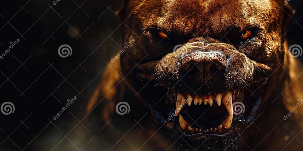 Fierce Dog Showing Fangs and Intense Expression in Dark Setting Stock ...