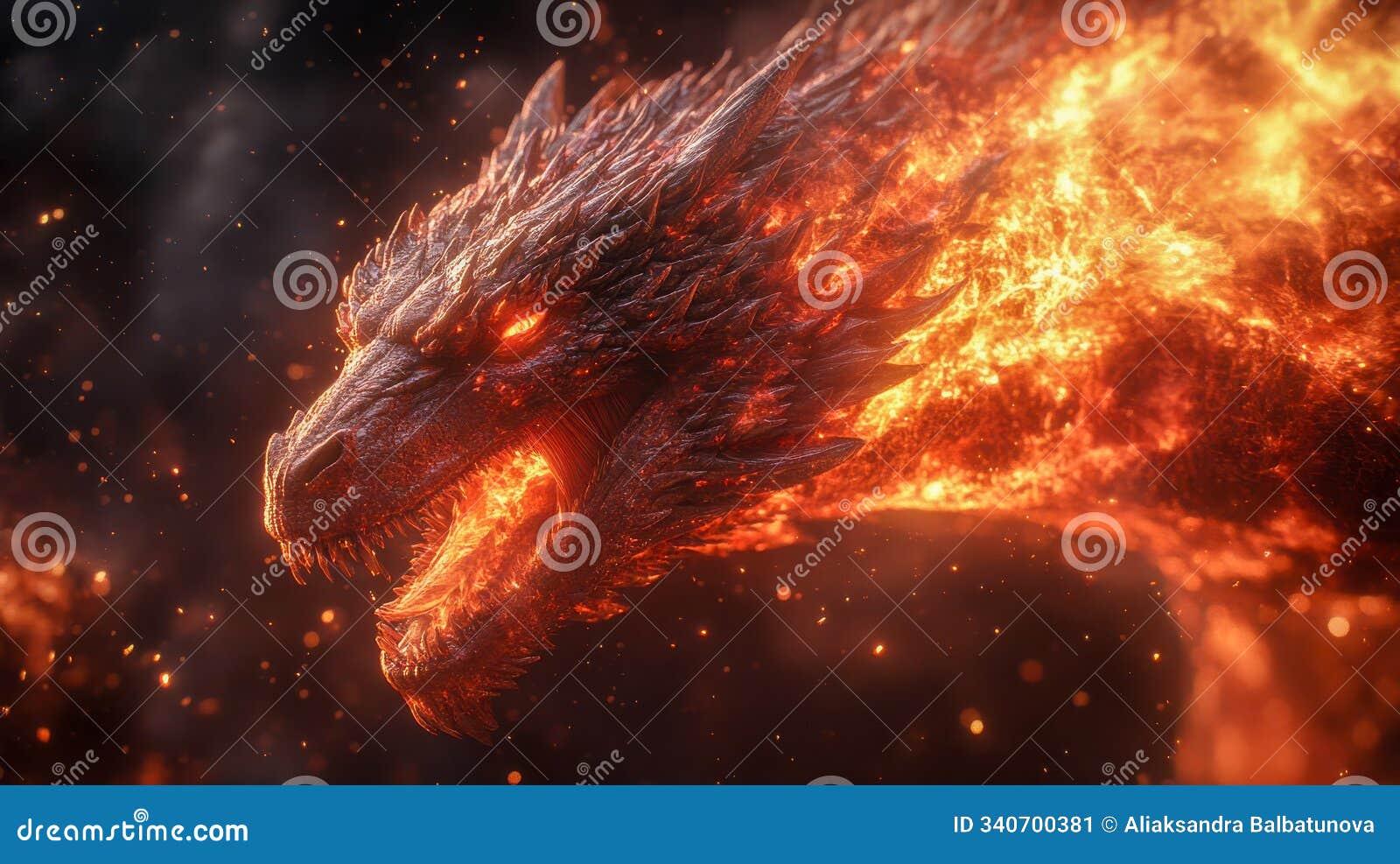 A Fierce Dragon with Glowing Red Eyes and Sharp Teeth, Surrounded by ...