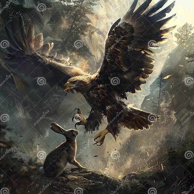 A Fierce Eagle Swoops Down To Capture a Rabbit in Its Sharp Talons ...