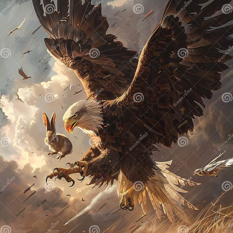 A Fierce Eagle Swoops Down To Capture a Rabbit in Its Sharp Talons ...