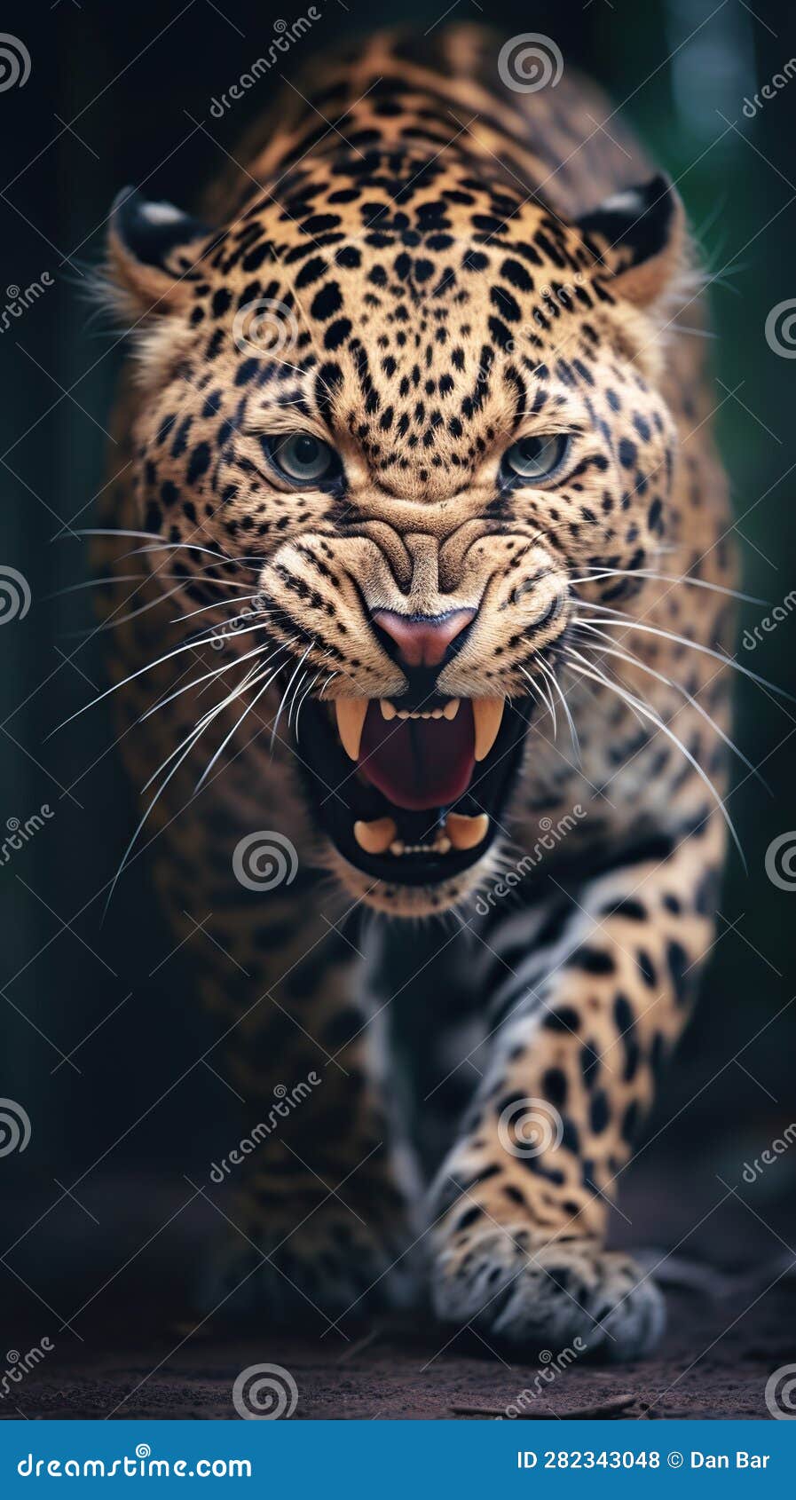 Dramatic Close-Up of an Angry Charging Leopard. Generative AI Stock ...