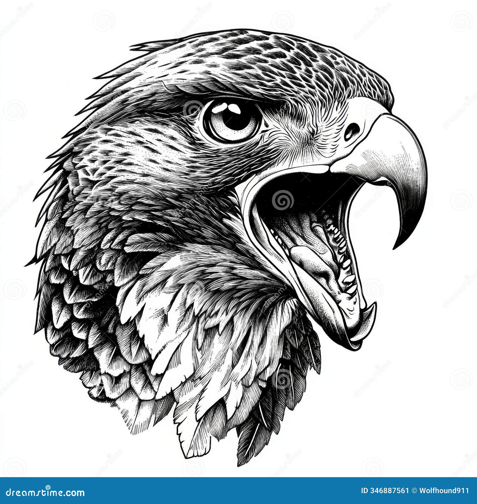 Fierce Falcon Head Growling, Teeth Bared and Eyes Focused, Symbolizing ...