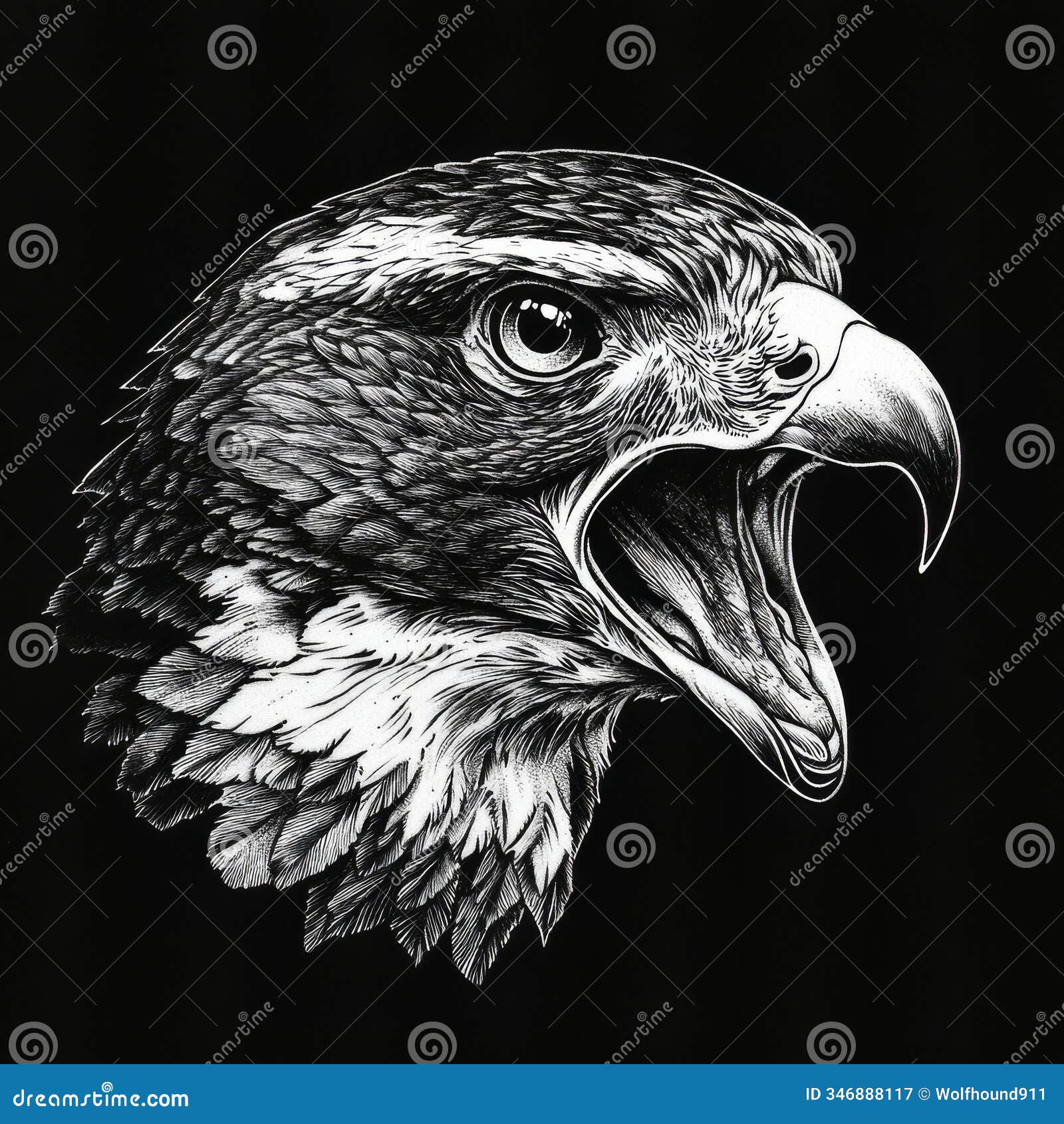 Fierce Falcon Head Growling, Teeth Bared and Eyes Focused, Symbolizing ...