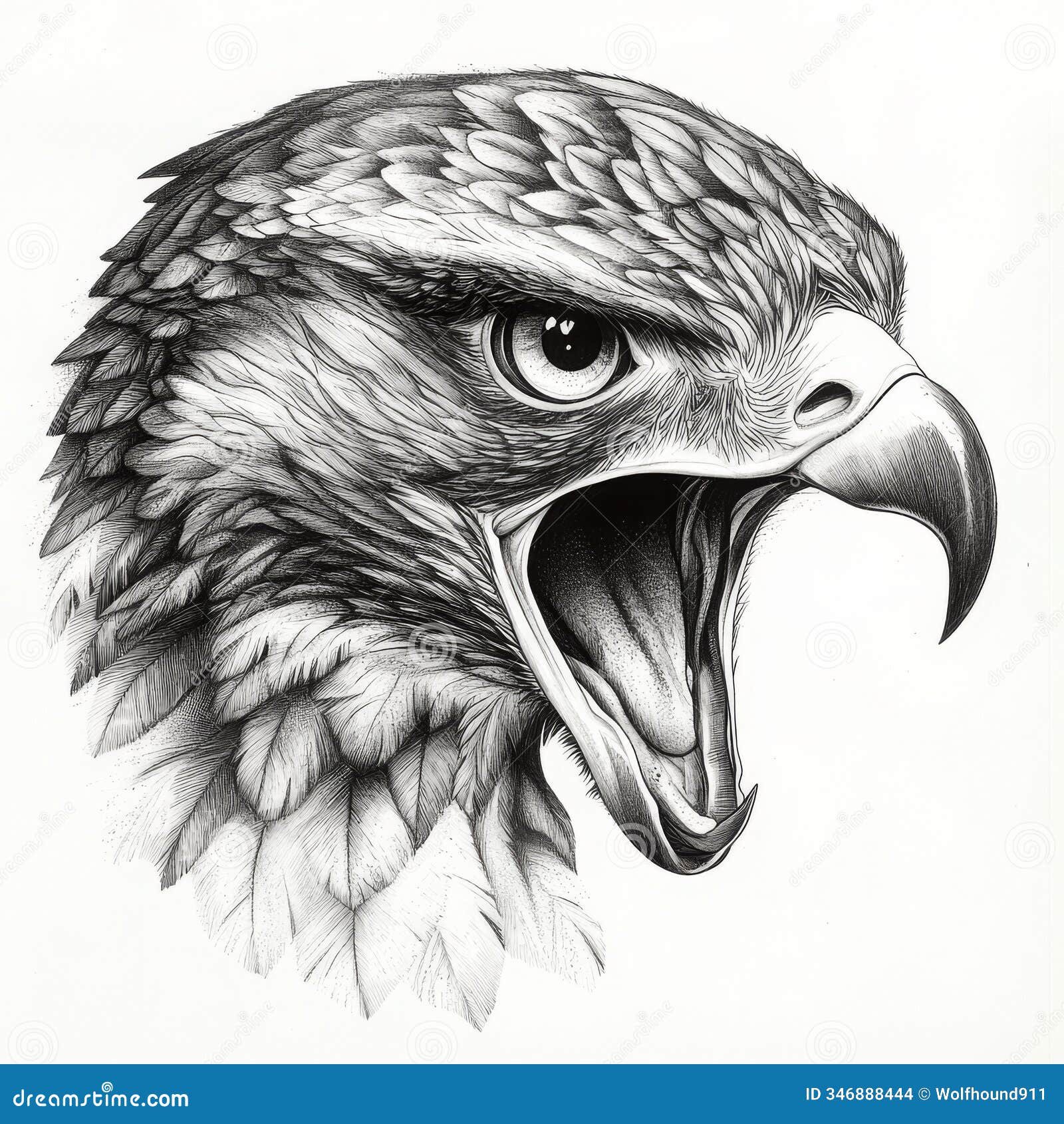 Fierce Falcon Head Growling, Teeth Bared and Eyes Focused, Symbolizing ...