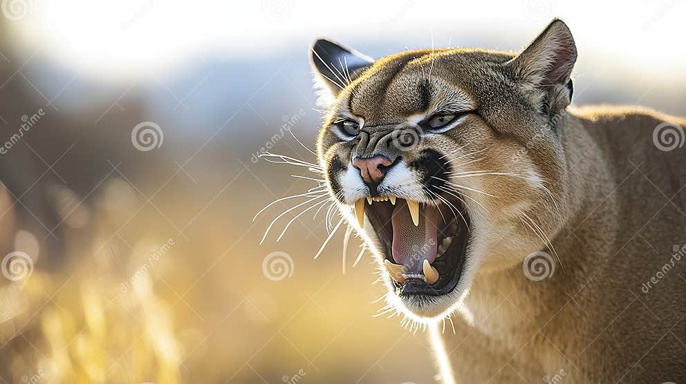 A Fierce-looking Wild Cat Snarling, Showcasing Its Sharp Teeth in a ...