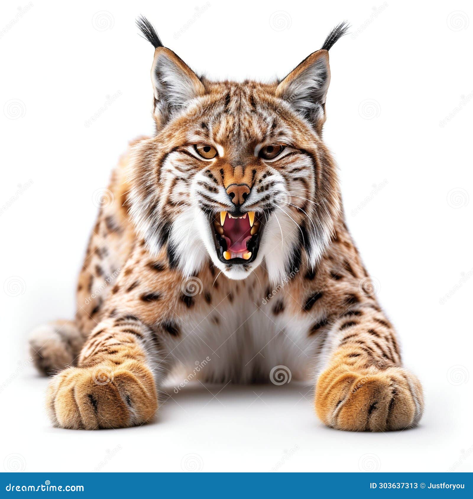 Fierce Lynx Roaring Isolated on White Background. Generative Ai Stock ...