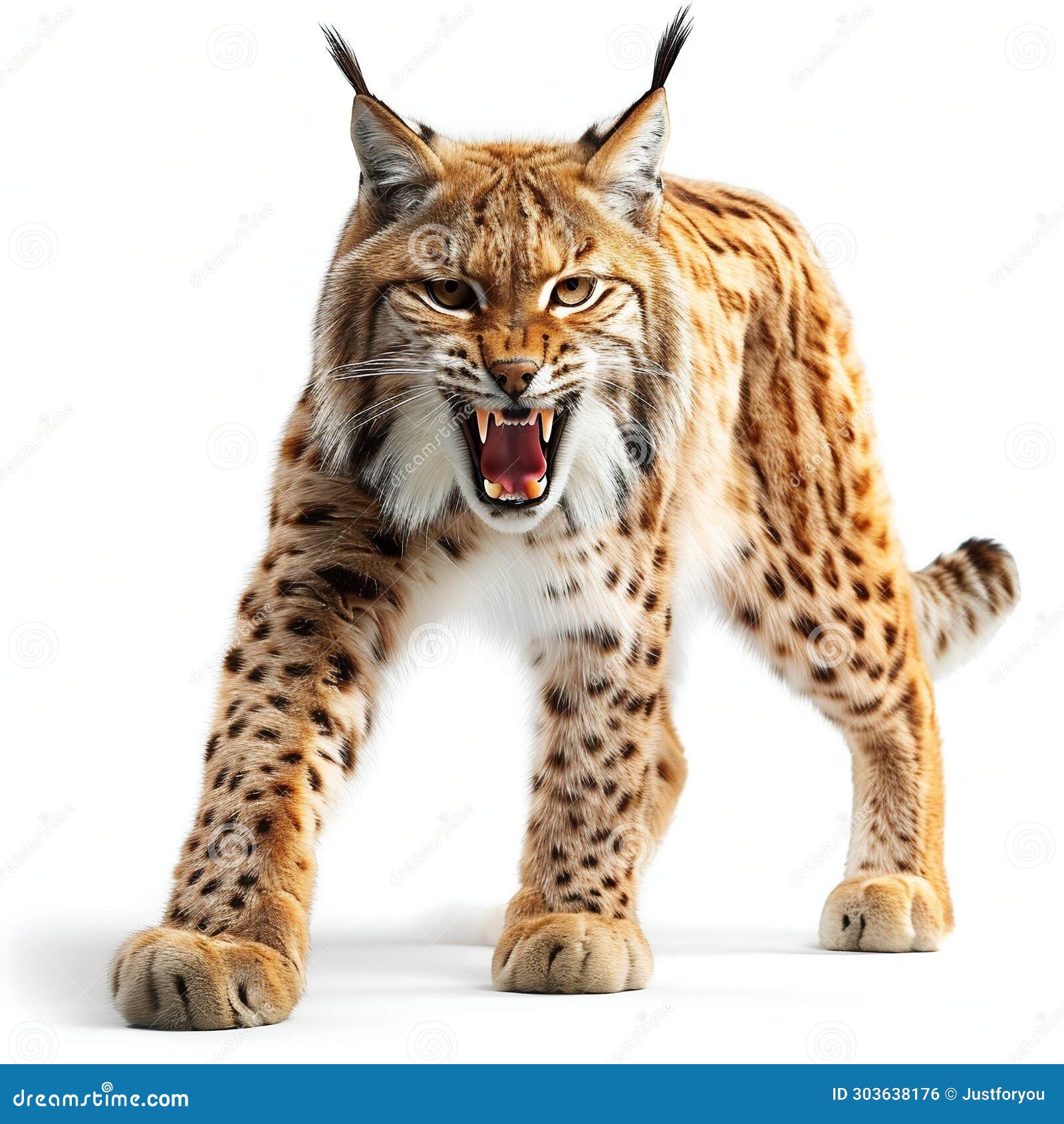 Fierce Lynx Roaring Isolated on White Background. Generative Ai Stock ...