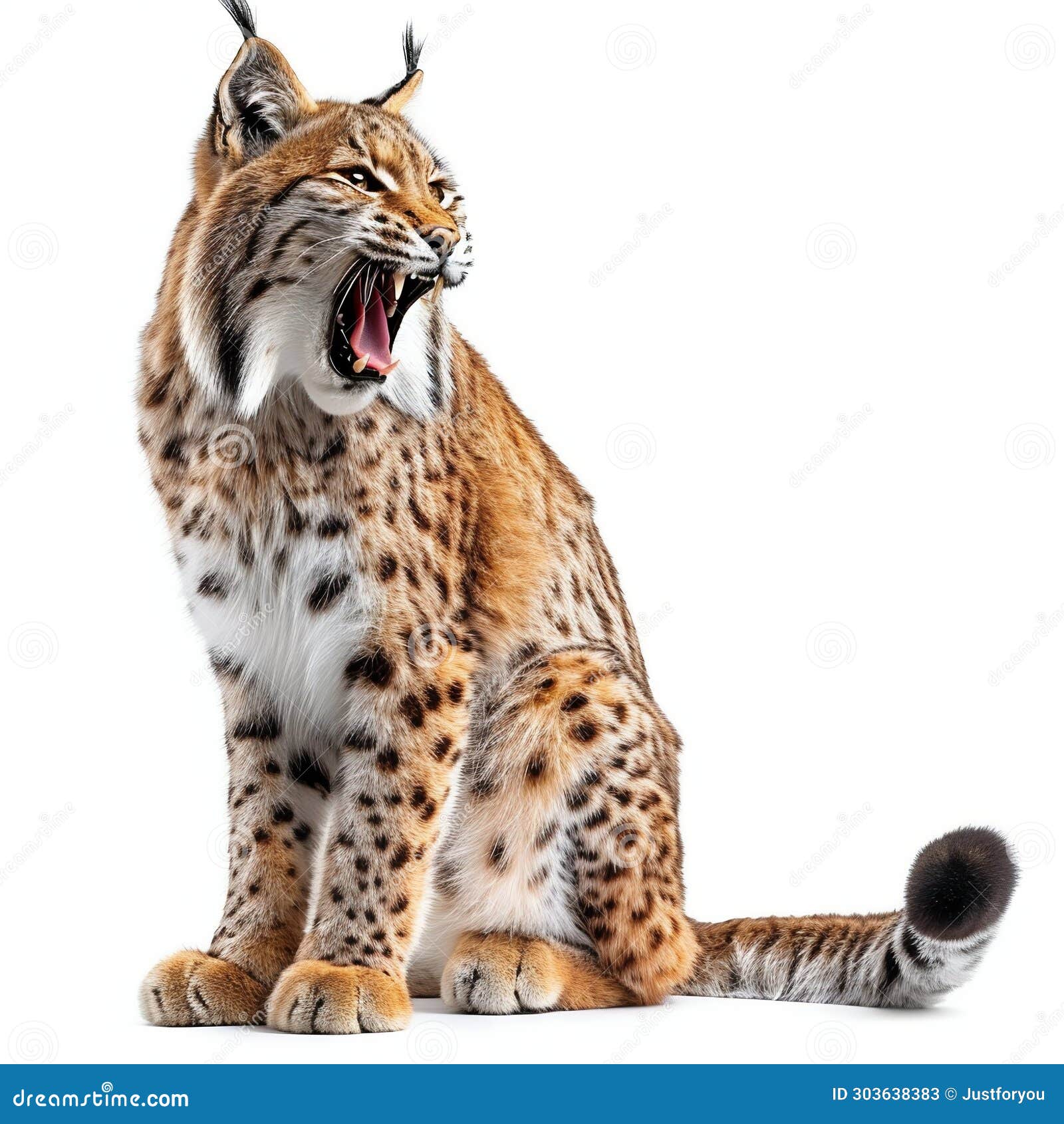 Fierce Lynx Roaring Isolated on White Background. Generative Ai Stock ...