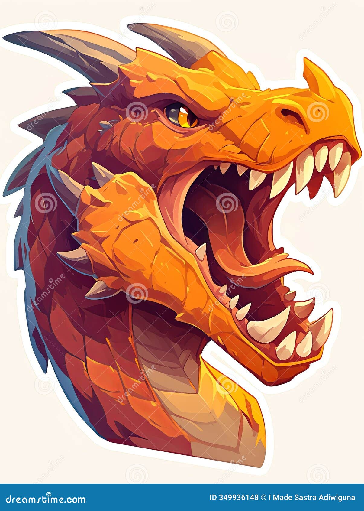 Fierce Orange Dragon Head Roaring, Detailed Illustration Stock ...