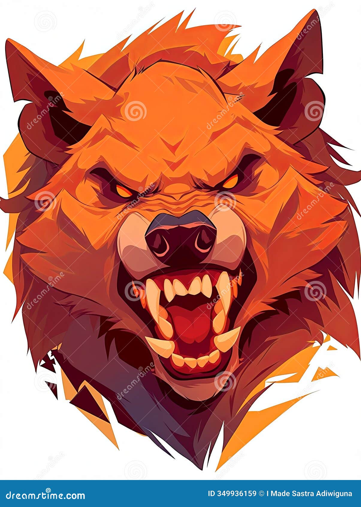 Fierce Orange Wolf Head Snarling, Detailed Vector Art Illustration ...