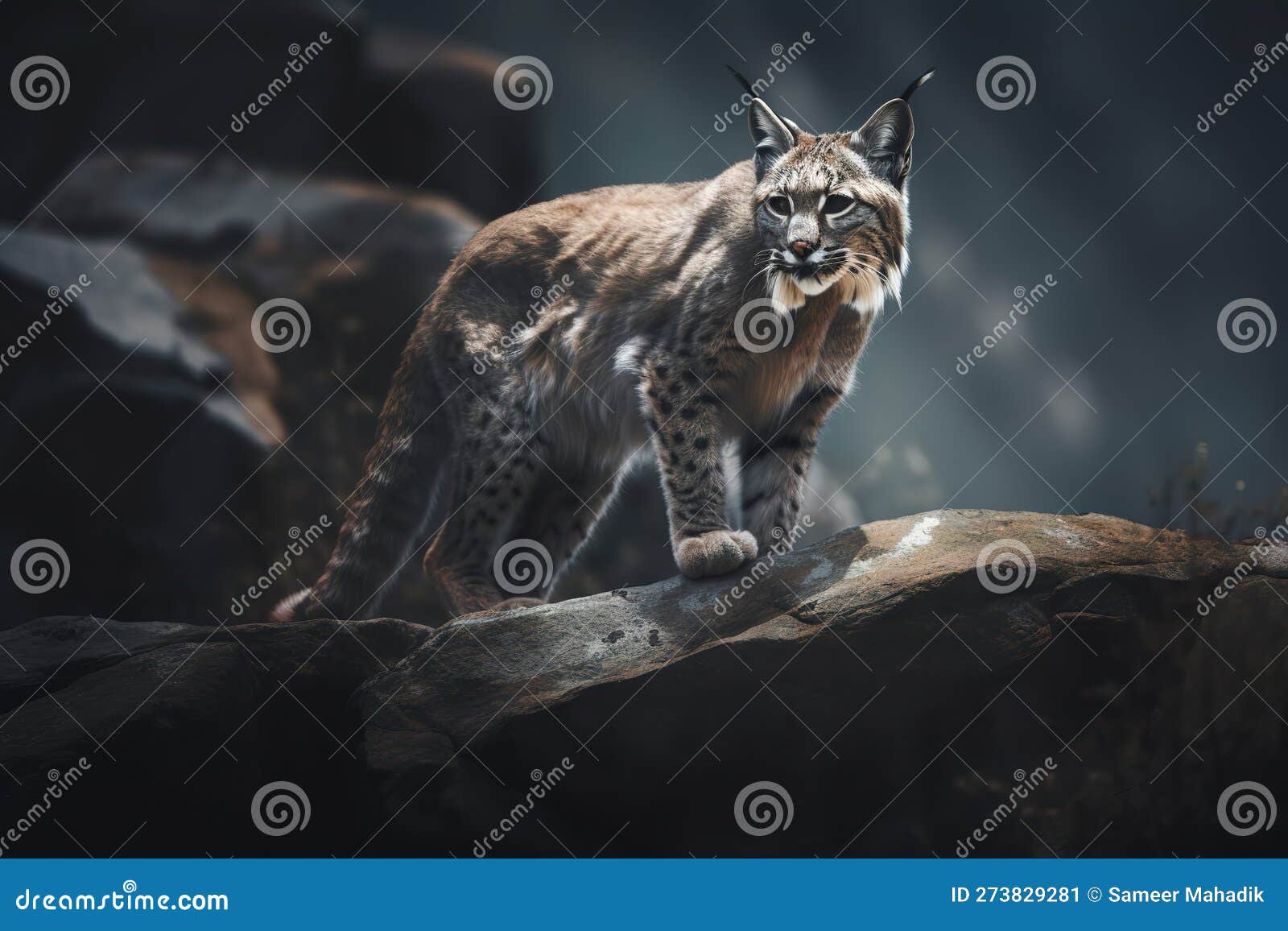 A Fierce and Predatory Bobcat on a Rocky Ledge Generative AI Stock ...