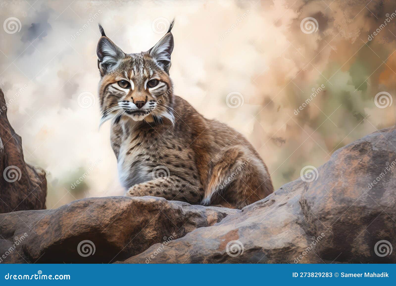 A Fierce and Predatory Bobcat on a Rocky Ledge Generative AI Stock ...