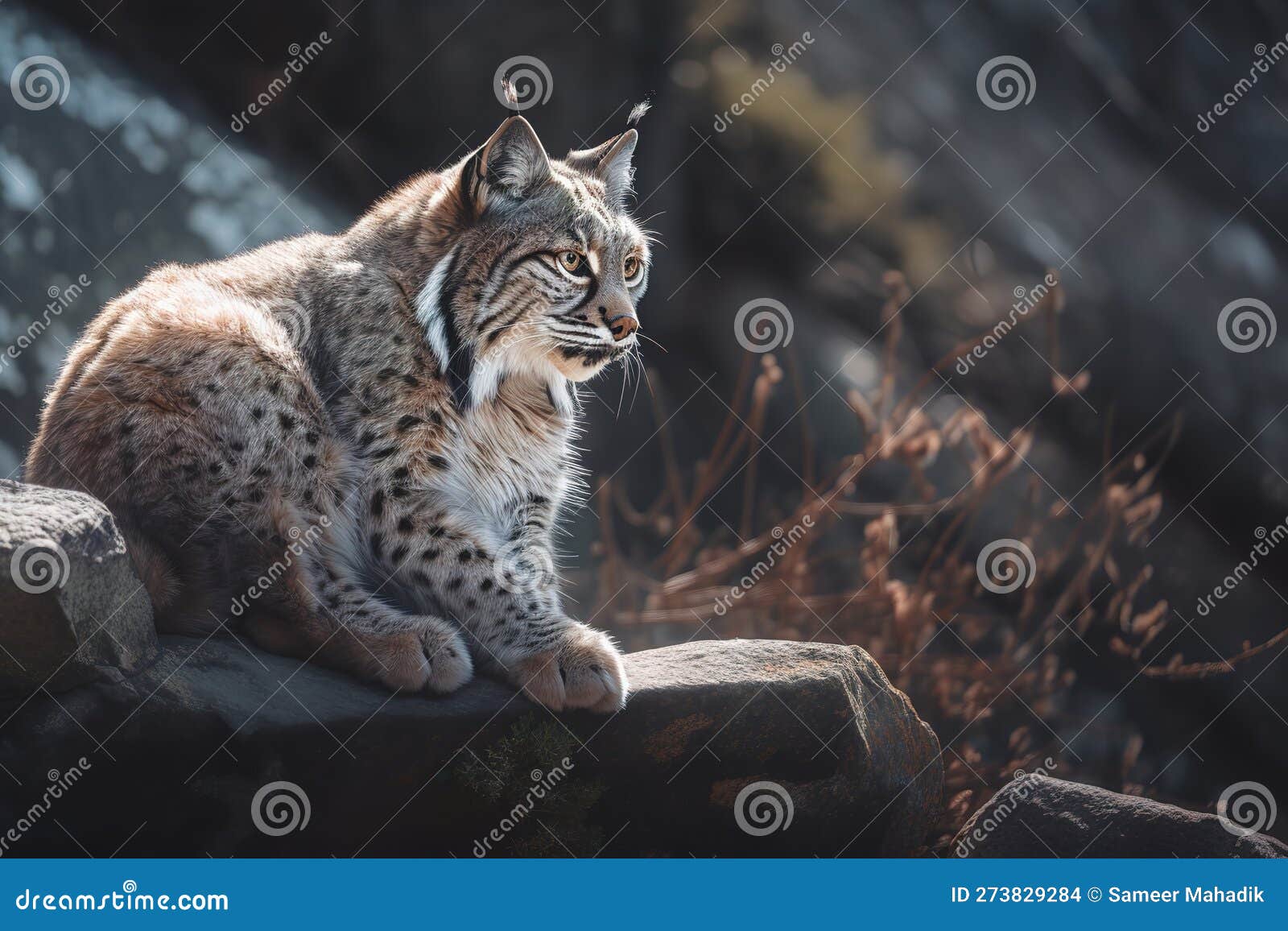 A Fierce and Predatory Bobcat on a Rocky Ledge Generative AI Stock ...
