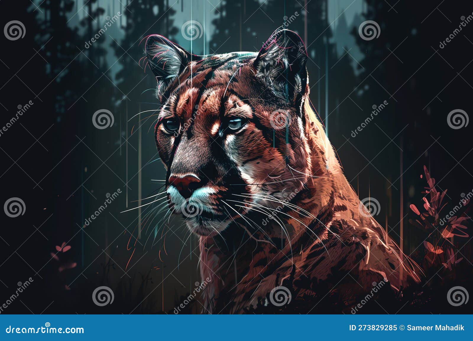 A Fierce and Predatory Cougar in the Forest Generative AI Stock ...
