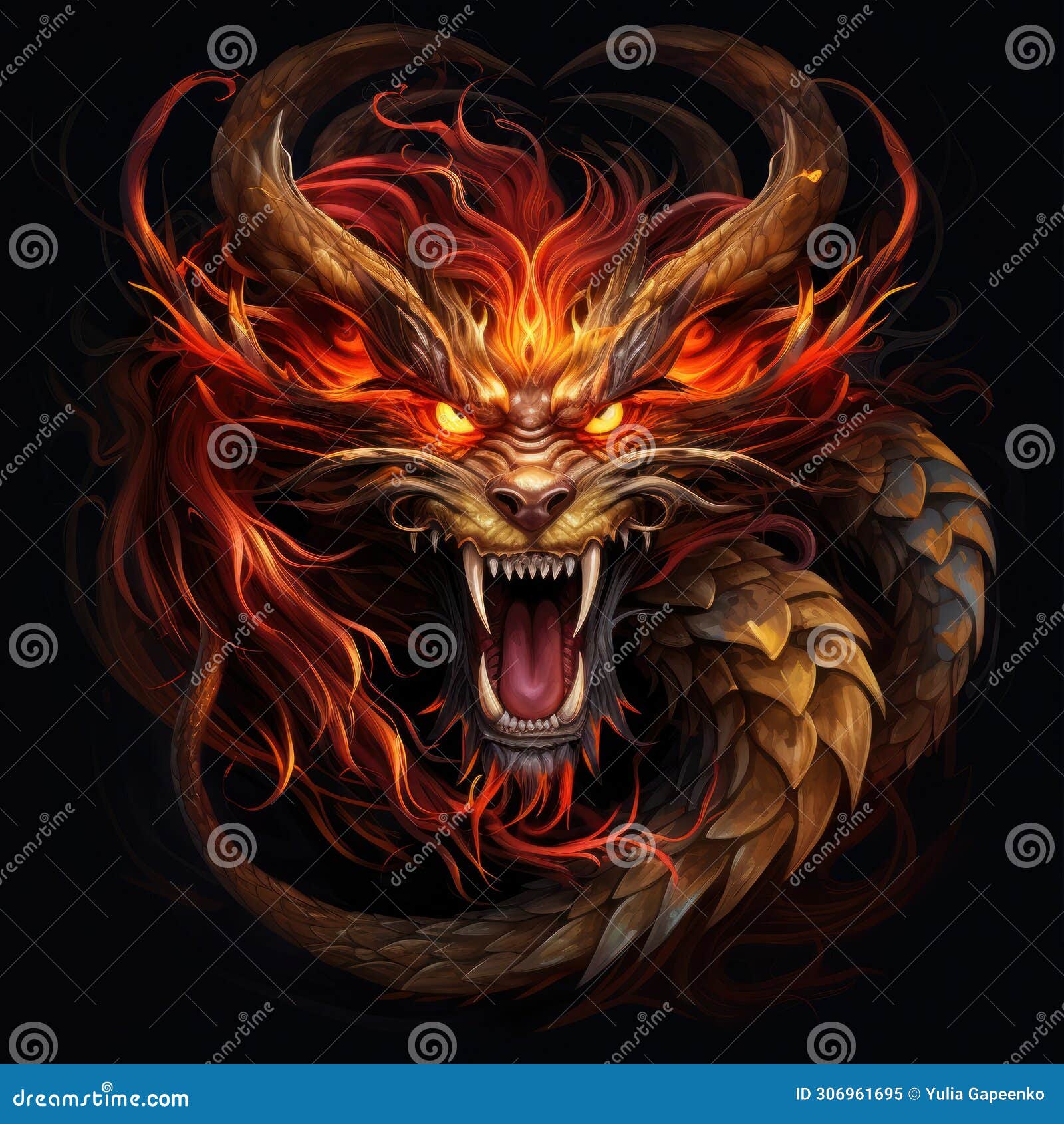 A Fierce Red and Gold Chinese Dragon, Stock Image - Image of china ...