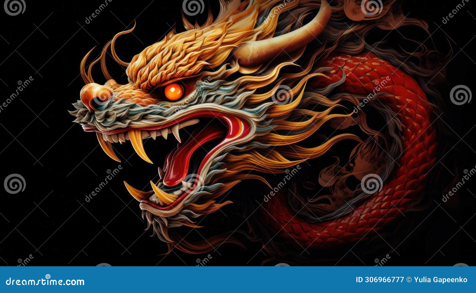 A Fierce Red and Gold Chinese Dragon, Stock Image - Image of design ...