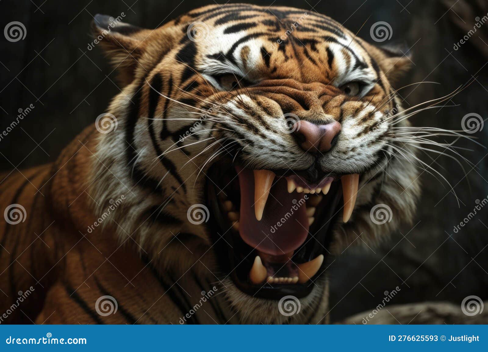 A Fierce Sabertoothed Tiger Its Claws Extended in a Threatening Display ...