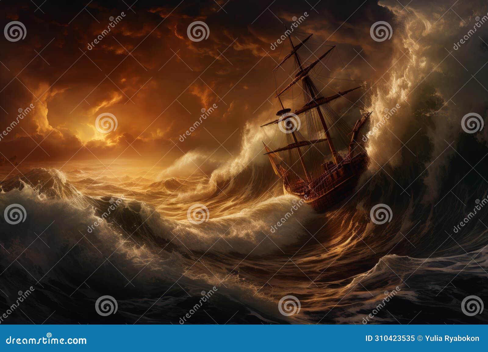 Fierce Ship Fire in Sea Storm. Generate Ai Stock Illustration ...