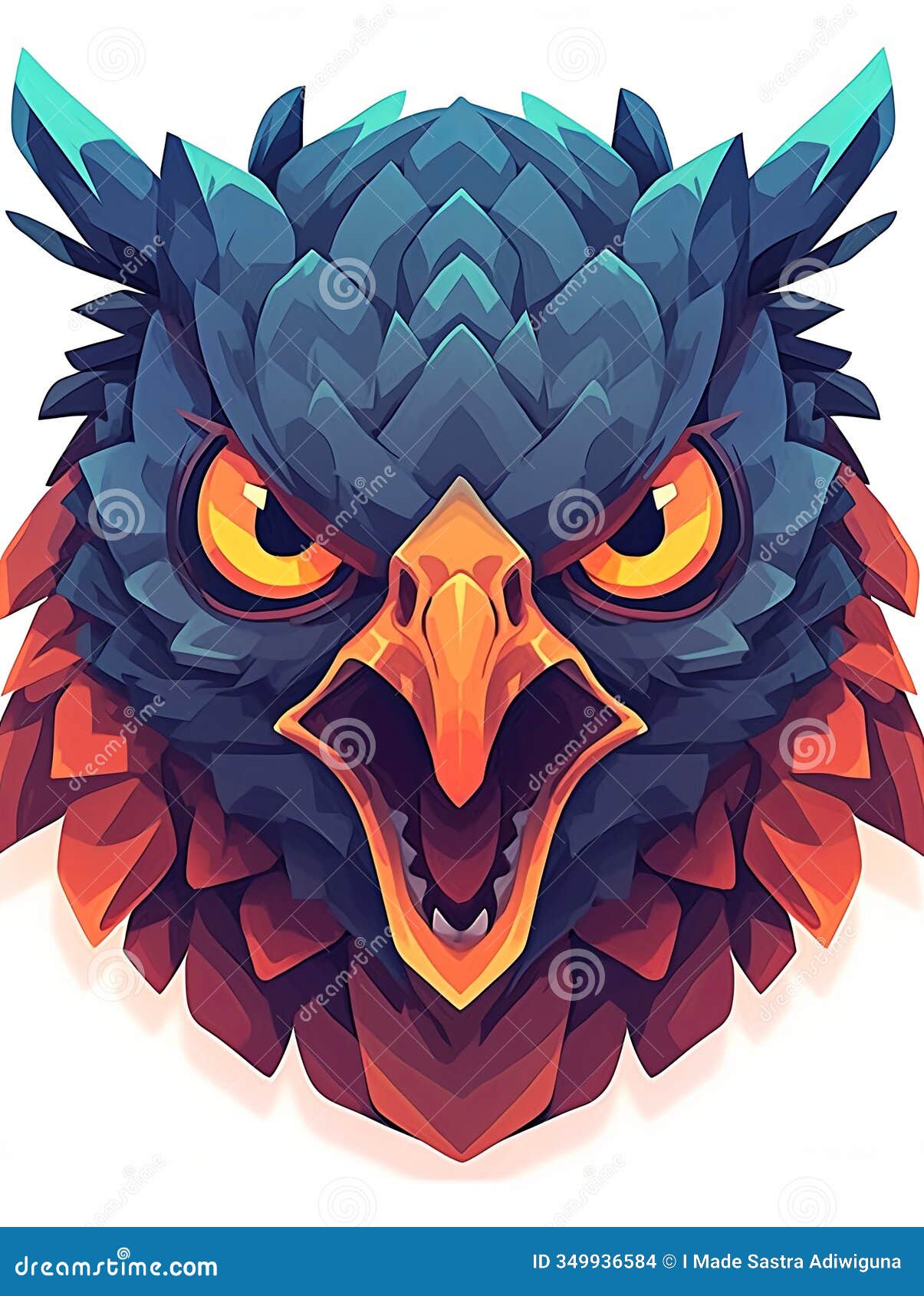 Fierce Stylized Owl Head Illustration with Sharp Beak, Intense Eyes ...
