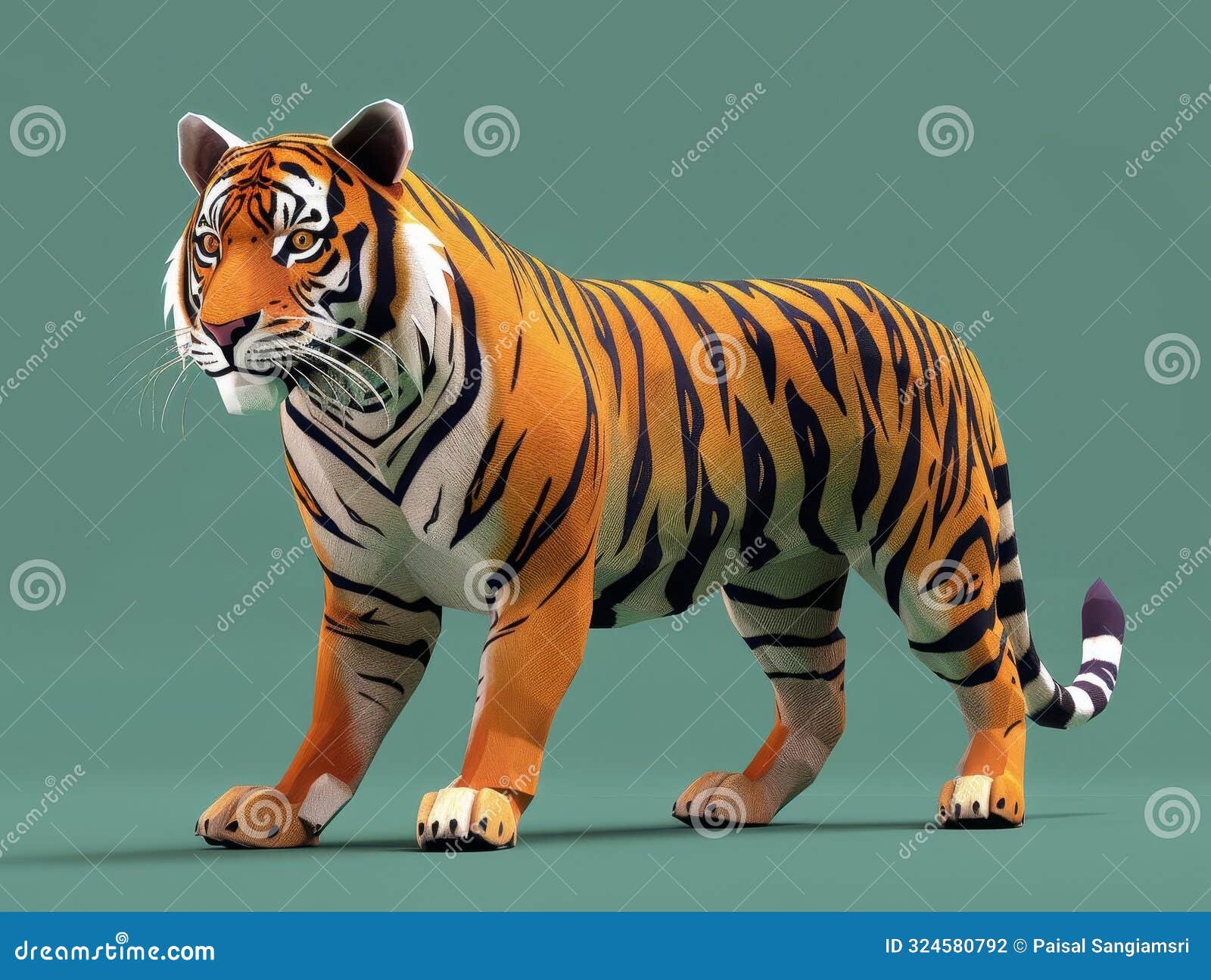 Fierce Tiger Flat Design Side View Jungle Theme 3D Render Stock ...