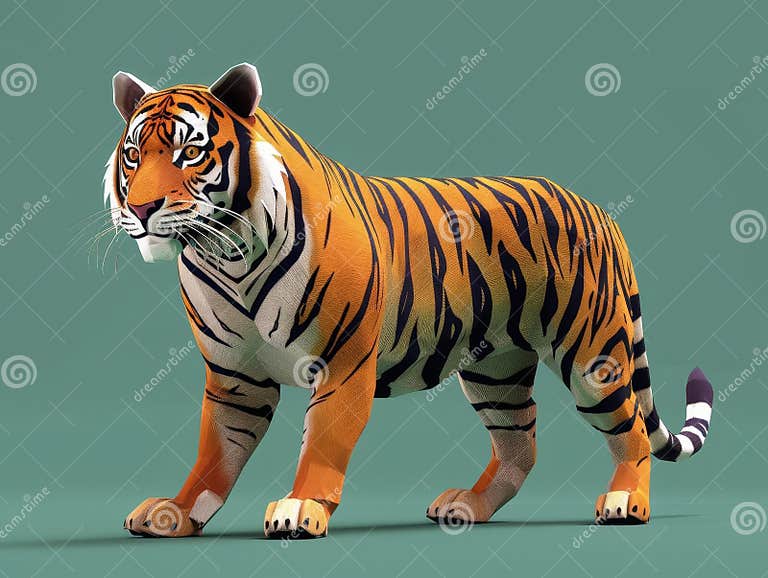 Fierce Tiger Flat Design Side View Jungle Theme 3D Render Stock ...