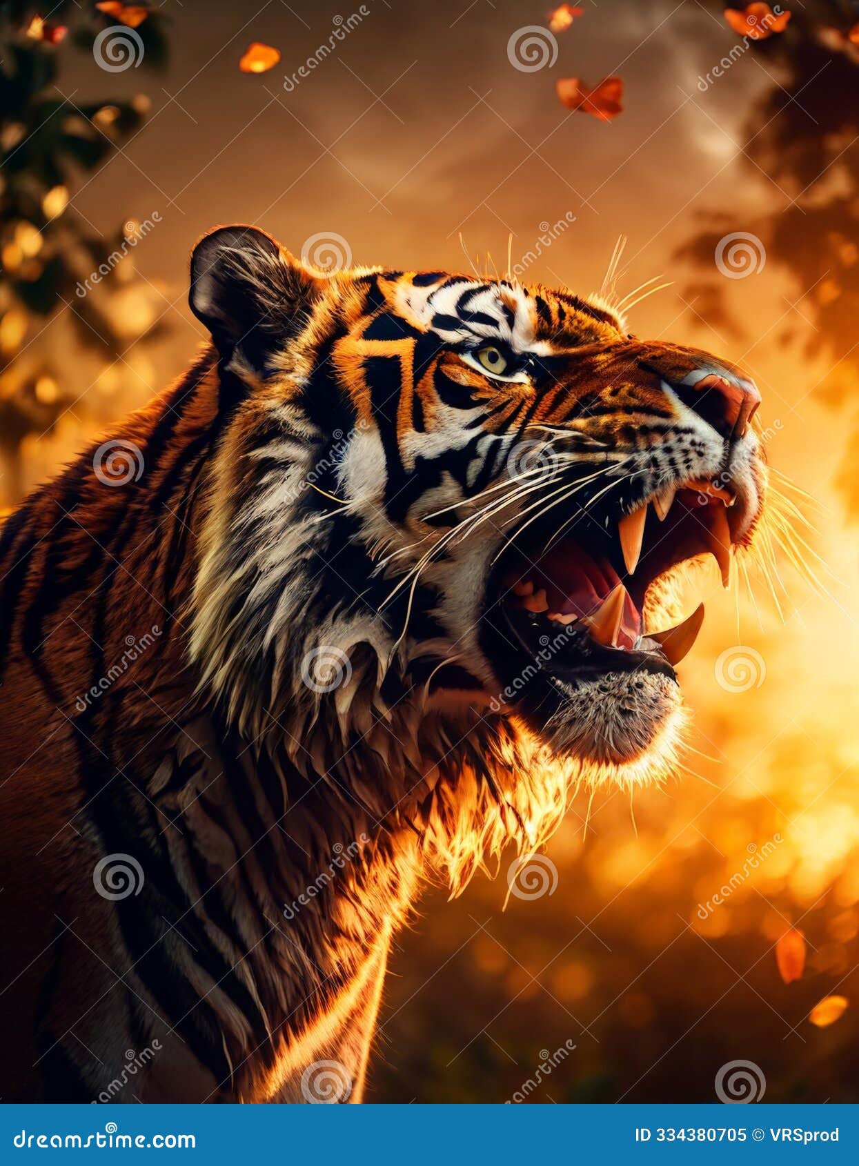 Fierce Tiger Roaring in a Dramatic Sunset Forest Stock Image - Image of ...